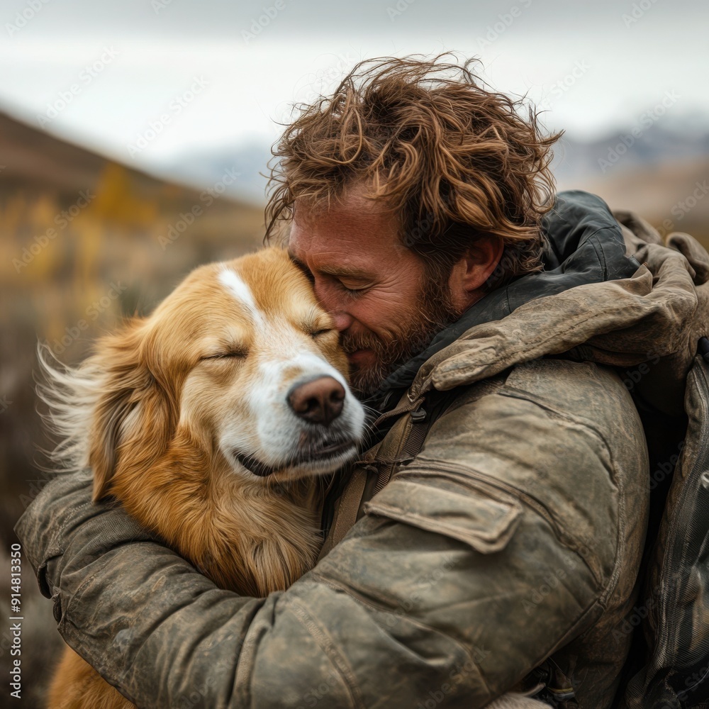 A candid photo of a dog and its owner sharing a heartwarming embrace ...