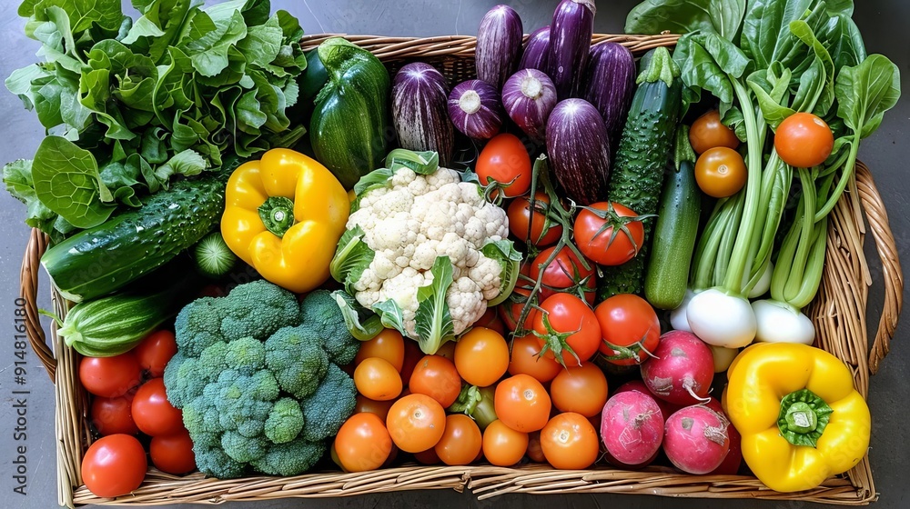 Farm fresh vegetable basket with assorted seasonal produce, showcasing ...