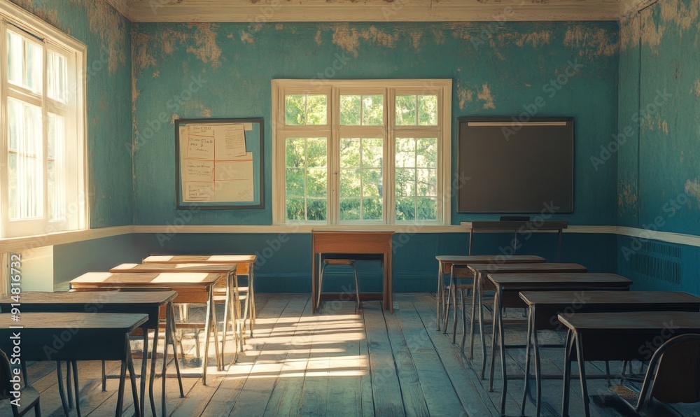 Empty Vintage Classroom: Nostalgic High School Concept for Back-to ...