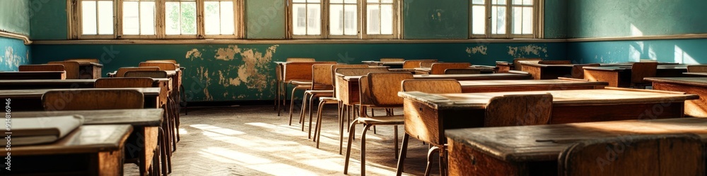 Empty Vintage Classroom: Nostalgic High School Concept for Back-to ...