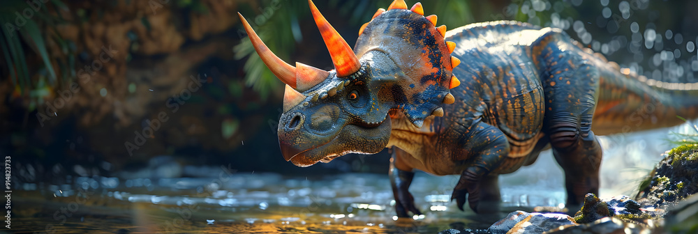 Realistic 3D Illustration of a Triceratops Dinosaur in a Jungle Setting ...
