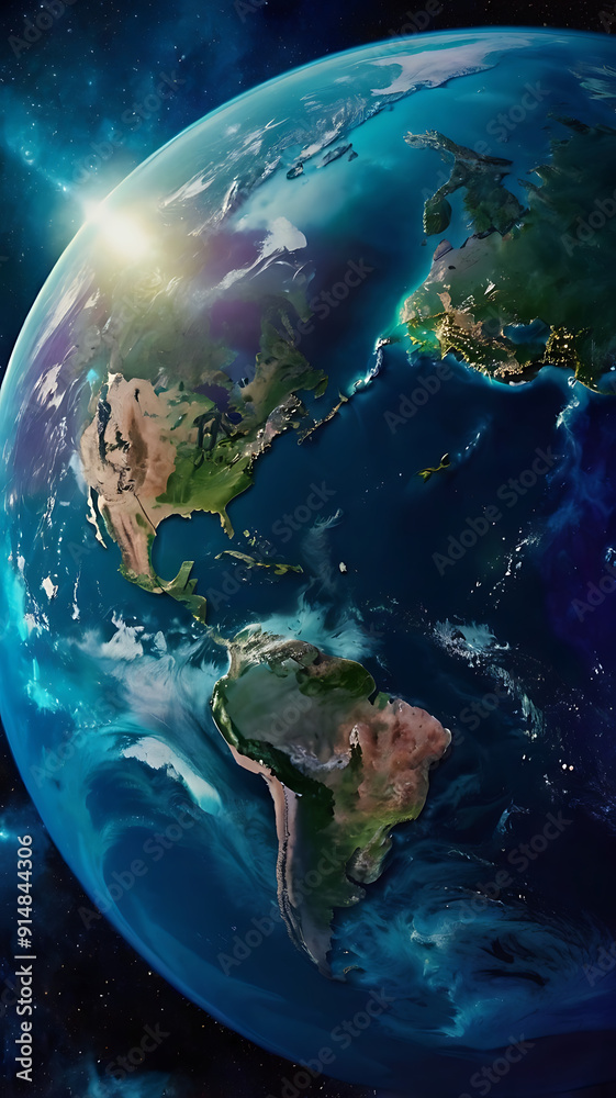 A shimmering nebula casting its colorful light across a barren planets ...