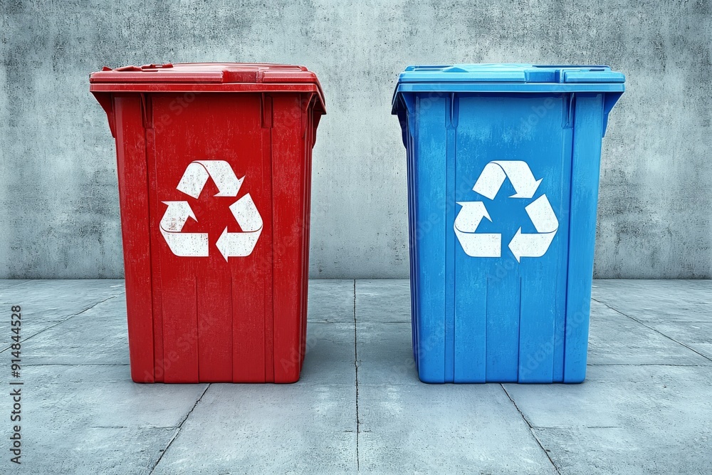 Trio of Color Coded Recycling Bins in an Urban Setting Simplifying ...