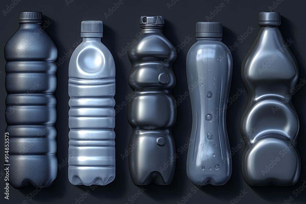 Assorted plastic bottle designs in black and white showcasing different ...