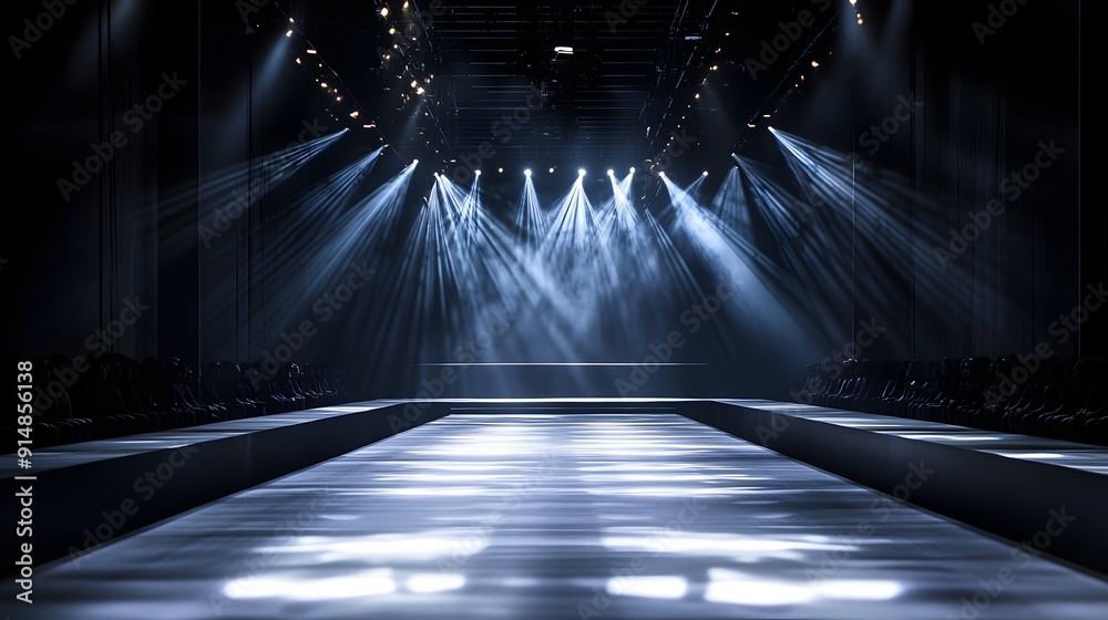 3. "A dramatic empty catwalk with an array of spotlights casting bright ...