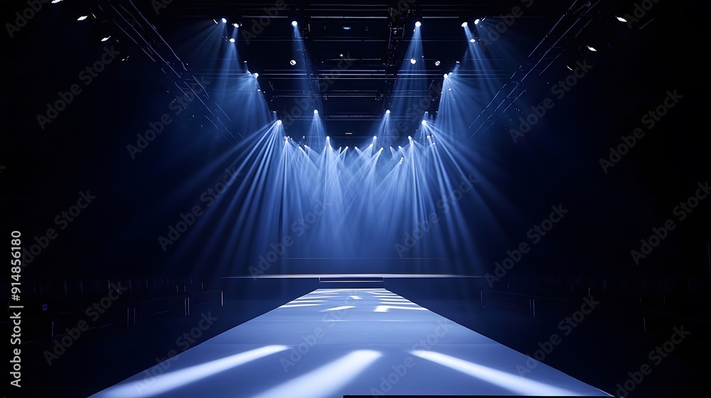 3. "A dramatic empty catwalk with an array of spotlights casting bright ...