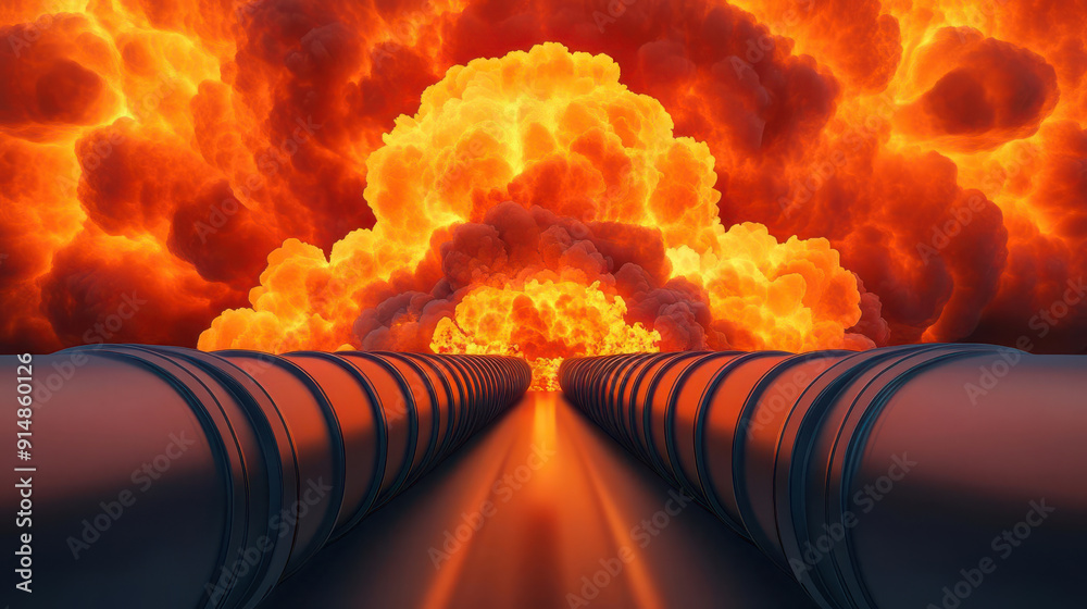 Gas pipeline explosion with a deafening boom and inferno outbreak, Boom ...