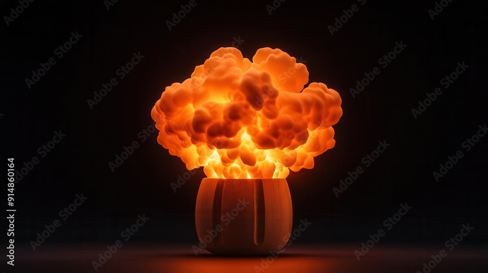 Landmine explosion with a burst of combustion flames, Explosion ...