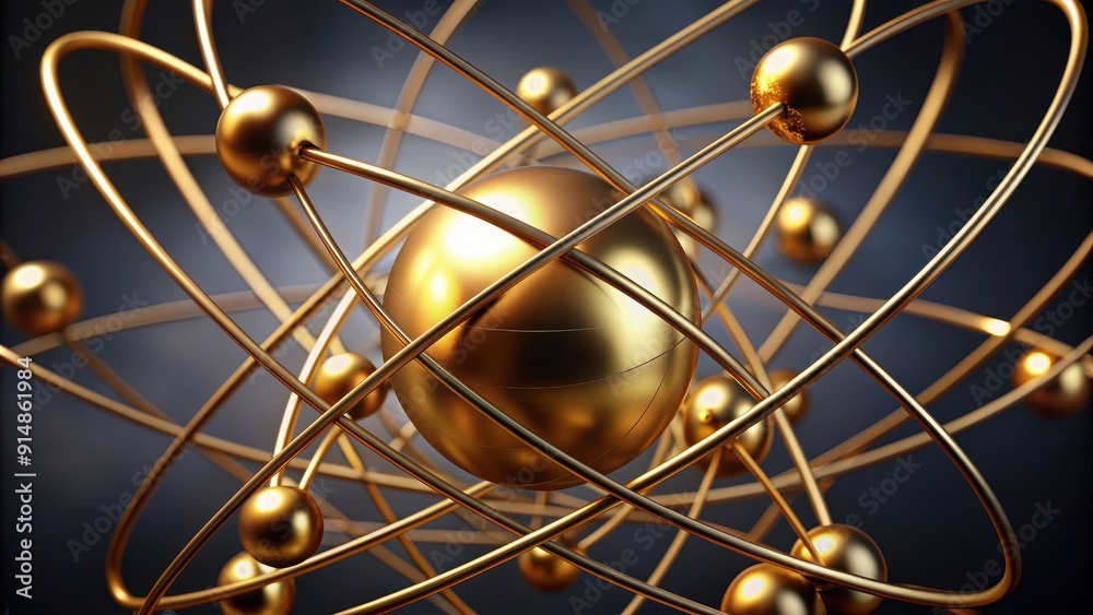 rendering of a gold atom with nucleus and electrons in shells, gold ...