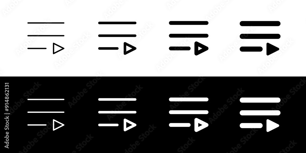 Editable vector media player playlist icon. Black, transparent white ...