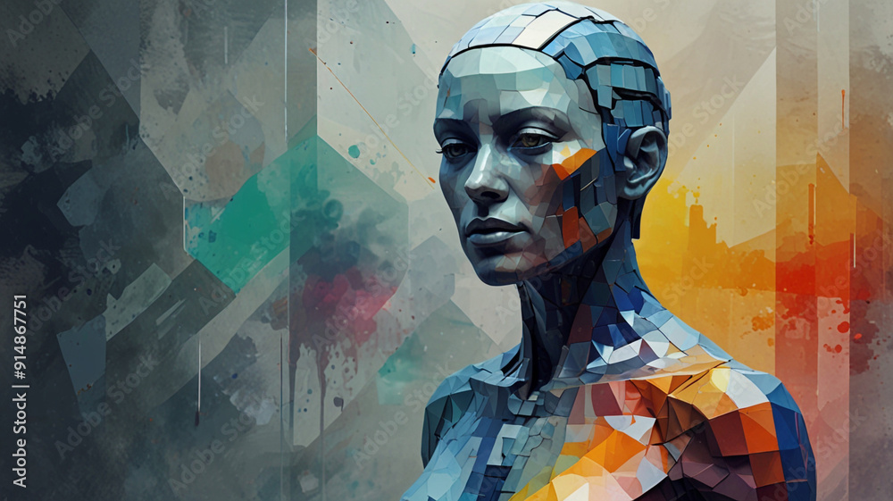 Watercolor Painting: Abstract digital art of technologically augmented ...