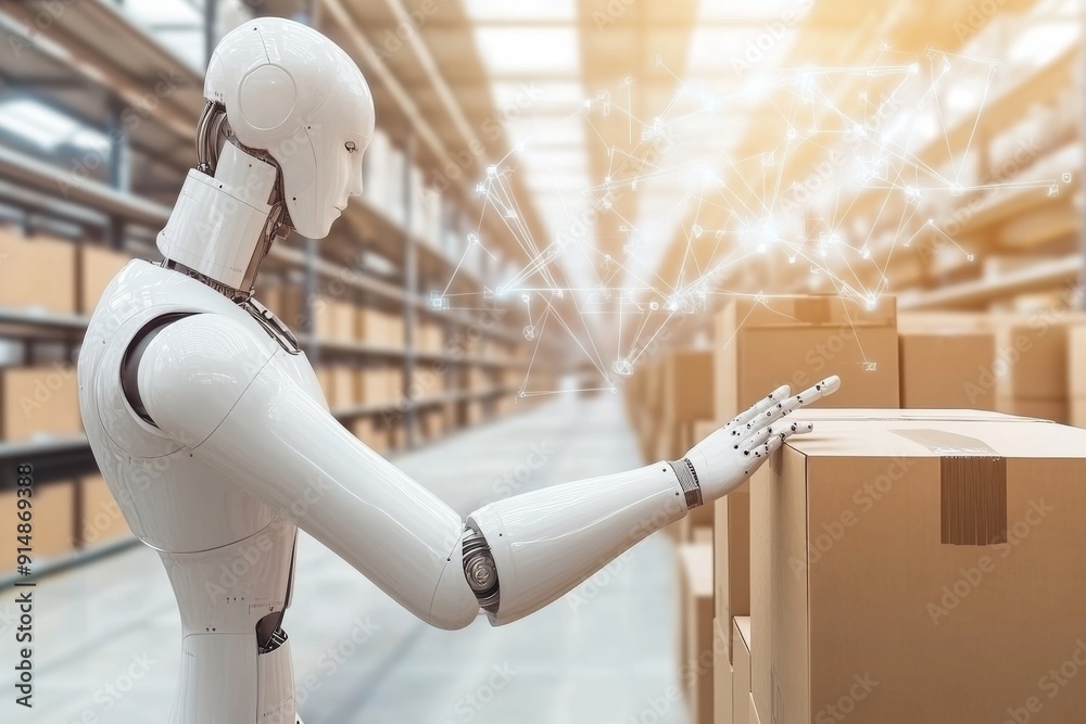 Industrial robotic arm handling logistics illustrating the integration ...