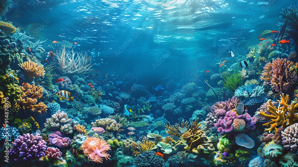 Coral reefs teeming with diverse marine life, representing ecological ...
