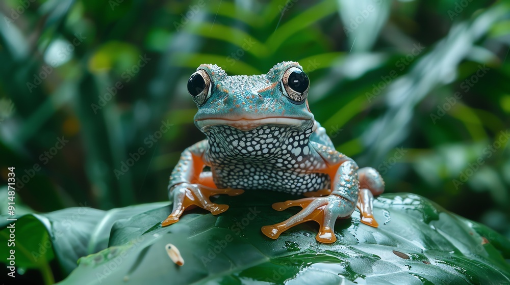 Frogs living in symbiosis with plants in a tropical rainforest ...