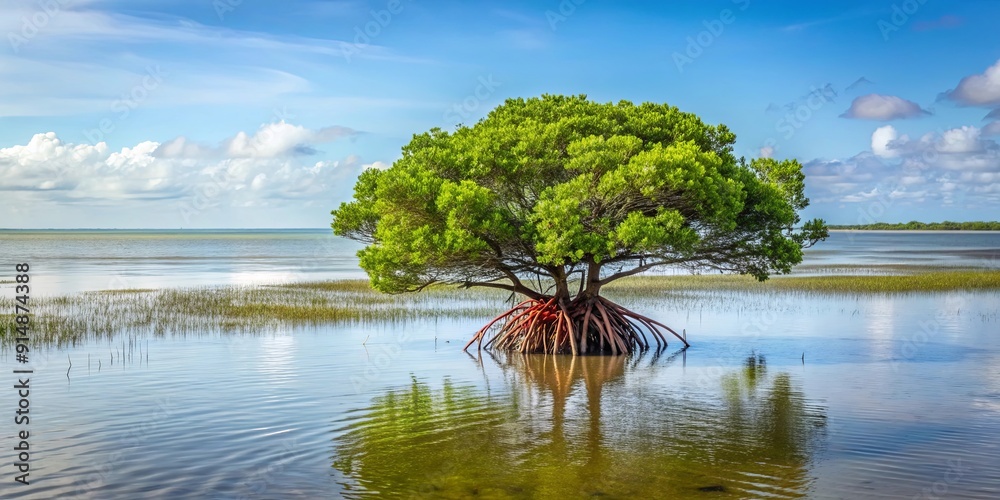 Red mangrove shrub in estuary, mangrove, red, shrub, estuary, wetland ...