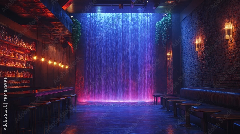 The elegant and modern nightclub interior is equipped with soft ambient ...