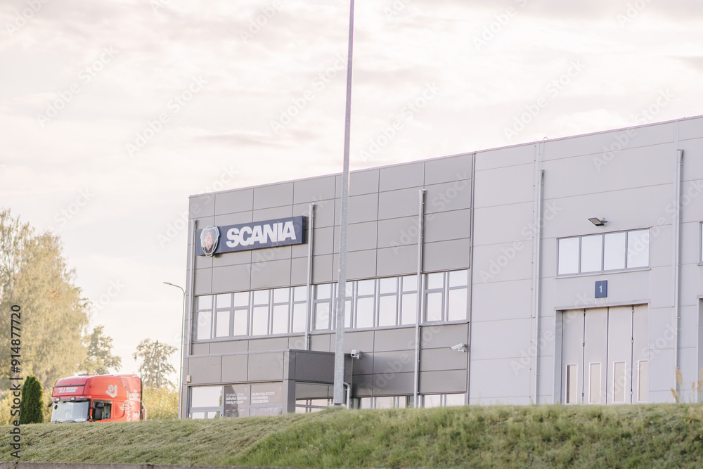Valmiera, Latvia - August 8, 2024 - A modern industrial building with ...