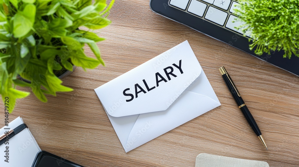 Envelope of salary set on desk office, financial in an envelope, letter ...