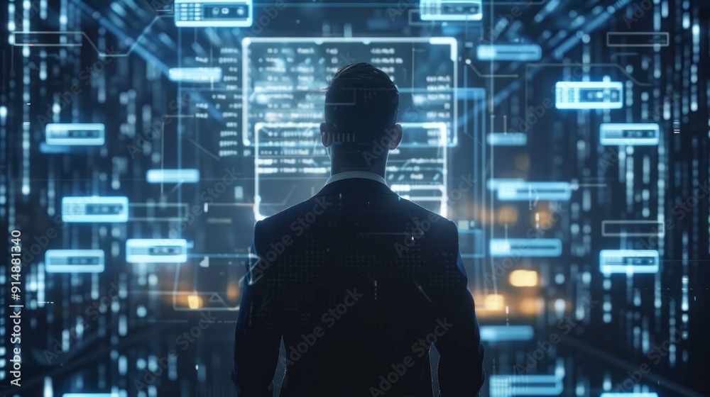 Digital identification or digital ID concept. Accessing databases by ...