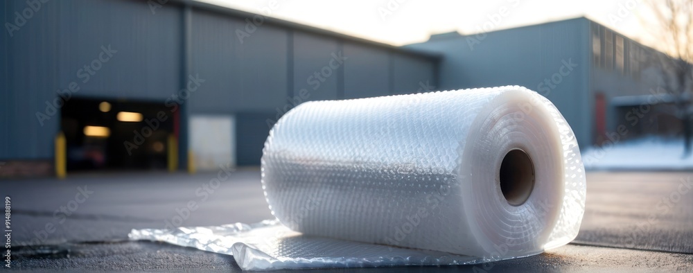 some plastic wrapped material that is sitting on a glass rack, Stock ...