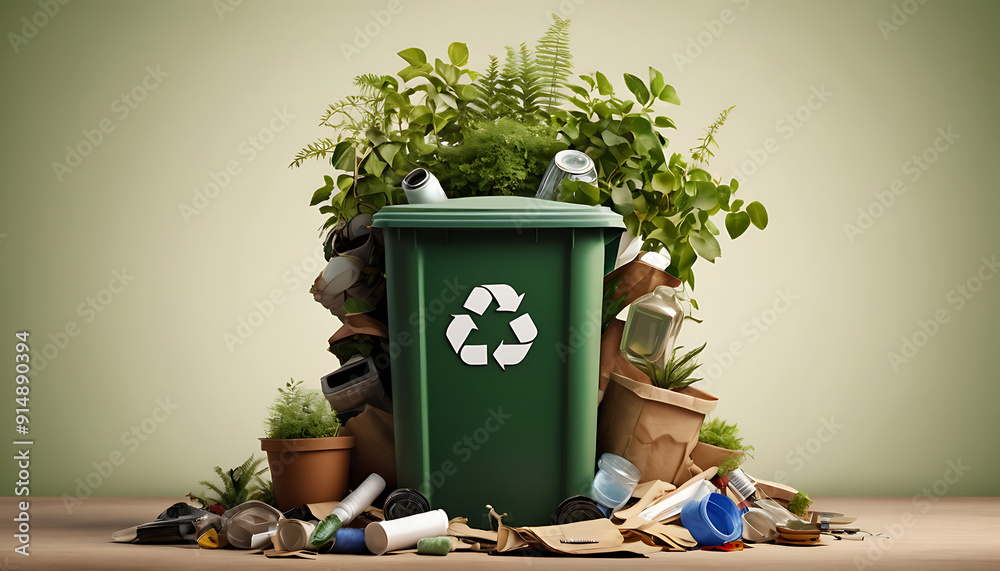 Artistic Representation of a Recycling Bin Surrounded by Various ...