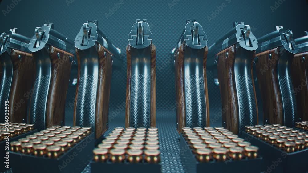 Shiny Pistols With Bullets Guns Munition Depot Ammo Dump Military ...
