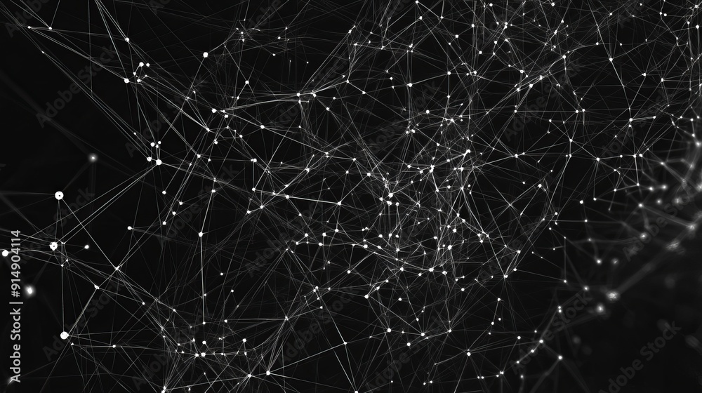 An abstract digital web of interconnected points and lines serves as a ...