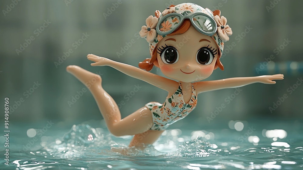 240801 05. OlympicAdorable clay synchronized swimmer, full body, facing ...