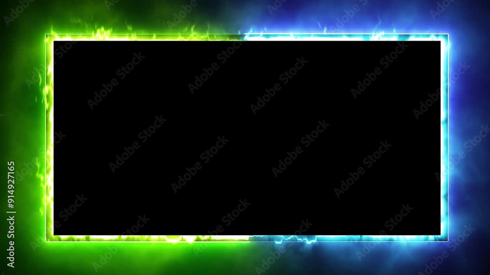 neon border frame, golden light with green blue glowing border ...