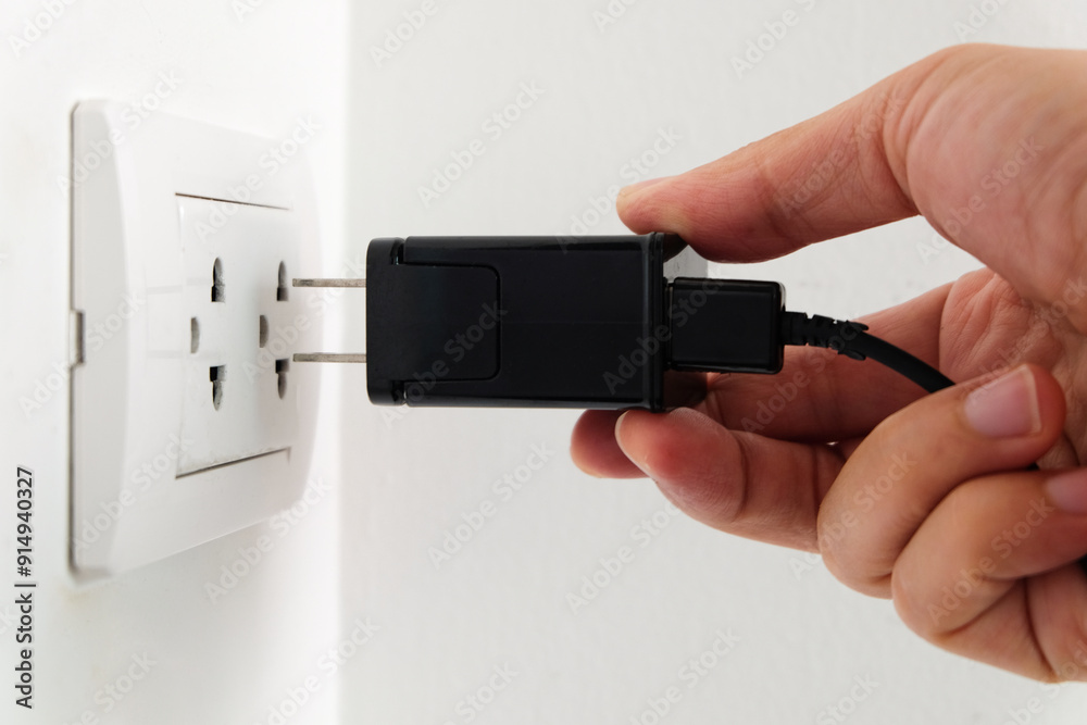 Hand of Electrical Appliances He was pulling the plug. Out of the plug ...