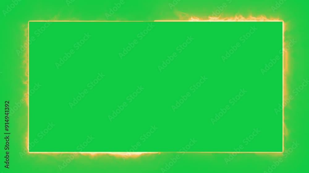 neon border frame, golden glowing border, green screen rectangle ...