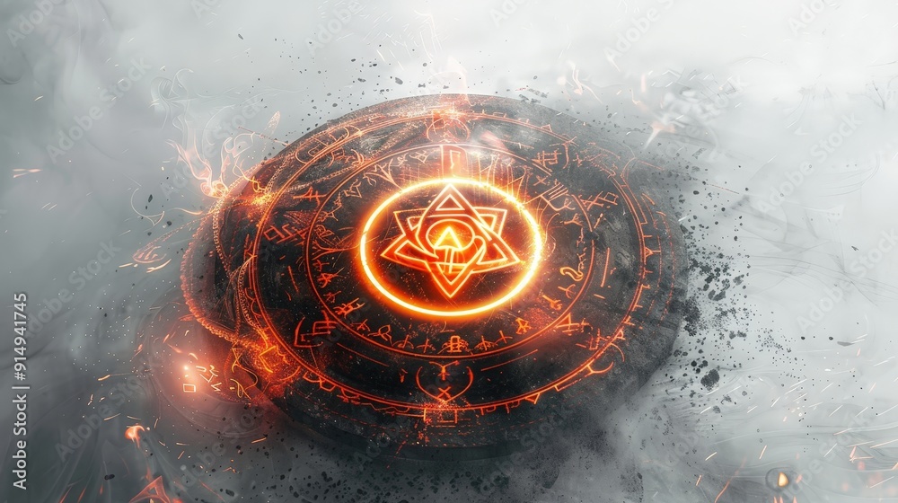 A spellcasting ritual with a circle of glowing runes and arcane symbols ...