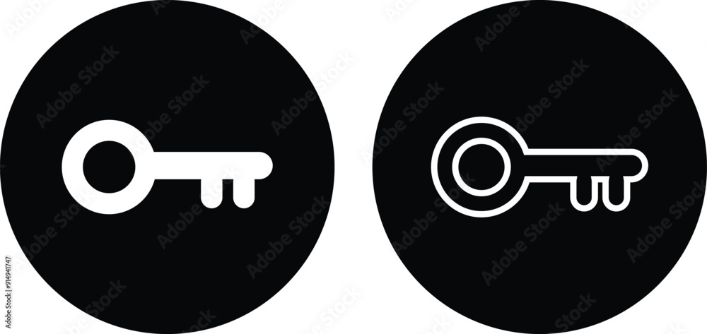 Key icon set. Key black flat and line vector collection isolated on ...
