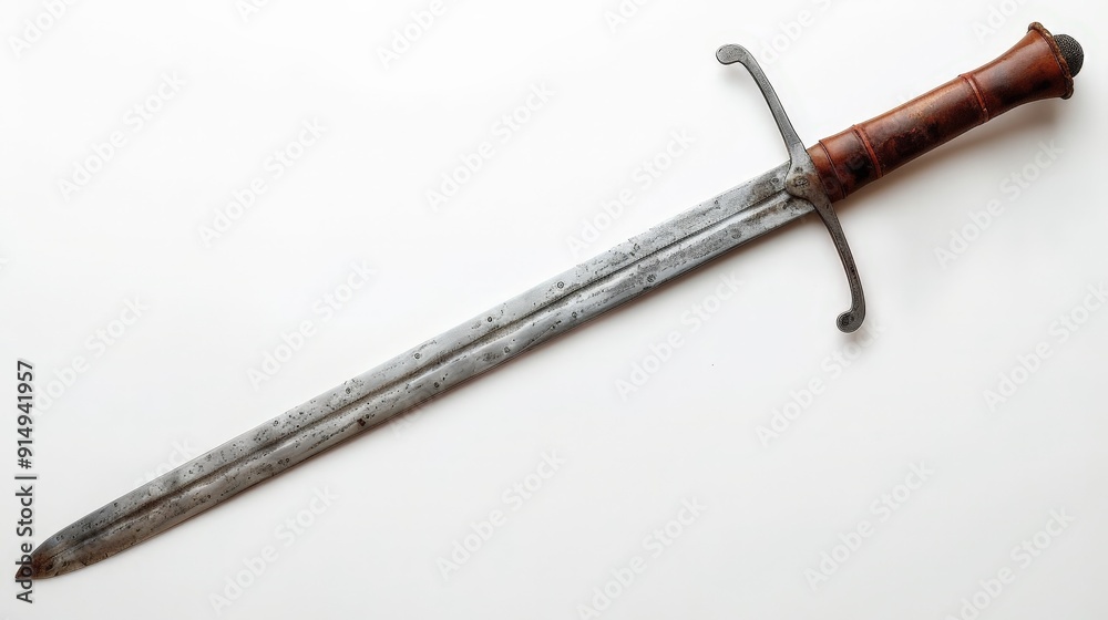 A traditional European longsword with a leather-wrapped grip and a ...