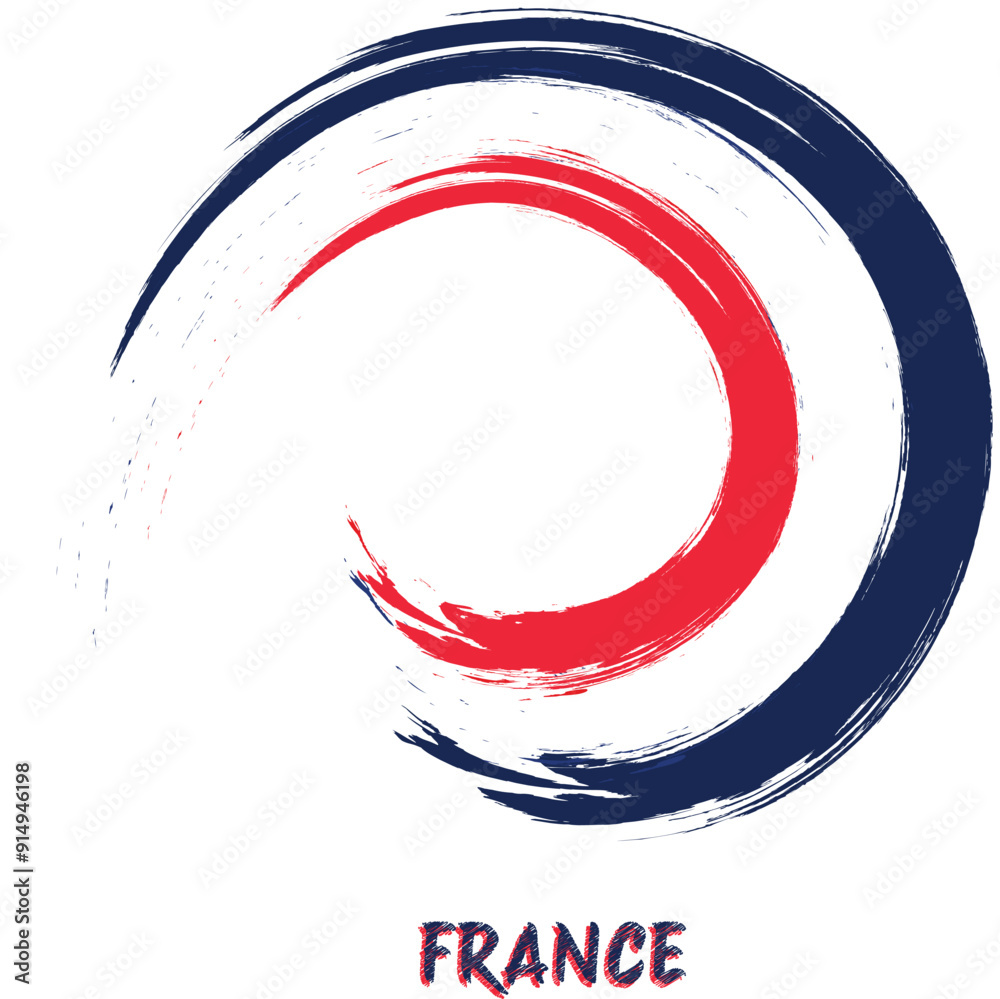 France Flag. Brush Flag of France round vector illustration isolated on ...