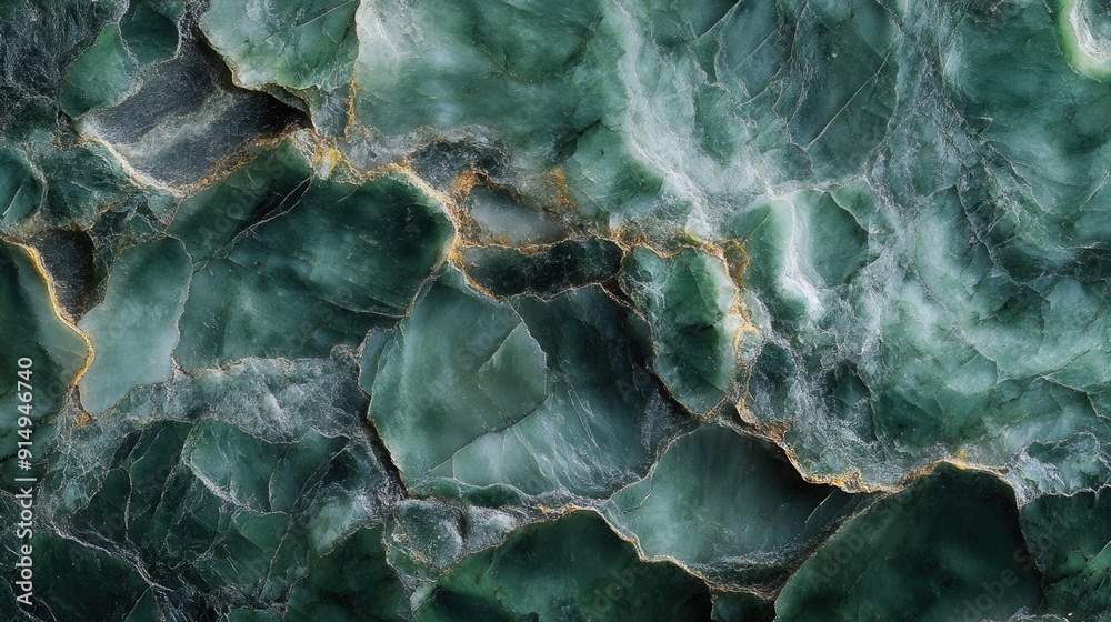 Exquisite jade surface with complex textures and deep green shades ...