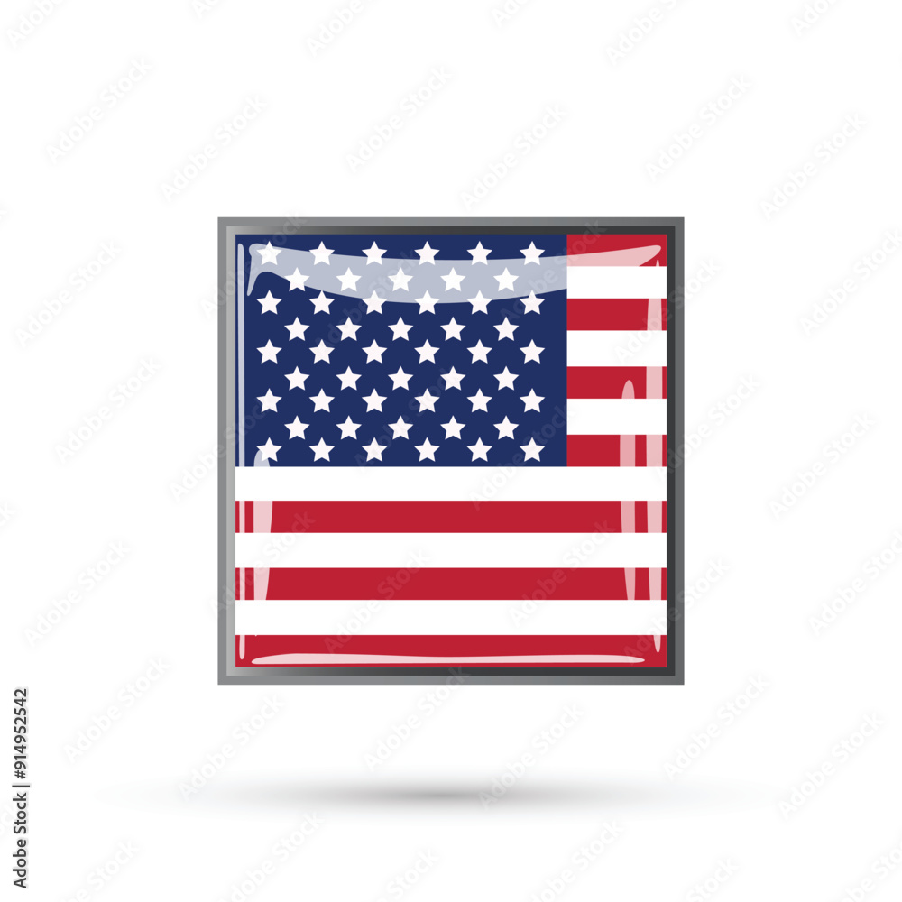 USA Flag square shape glossy and shining vector illustration isolated ...