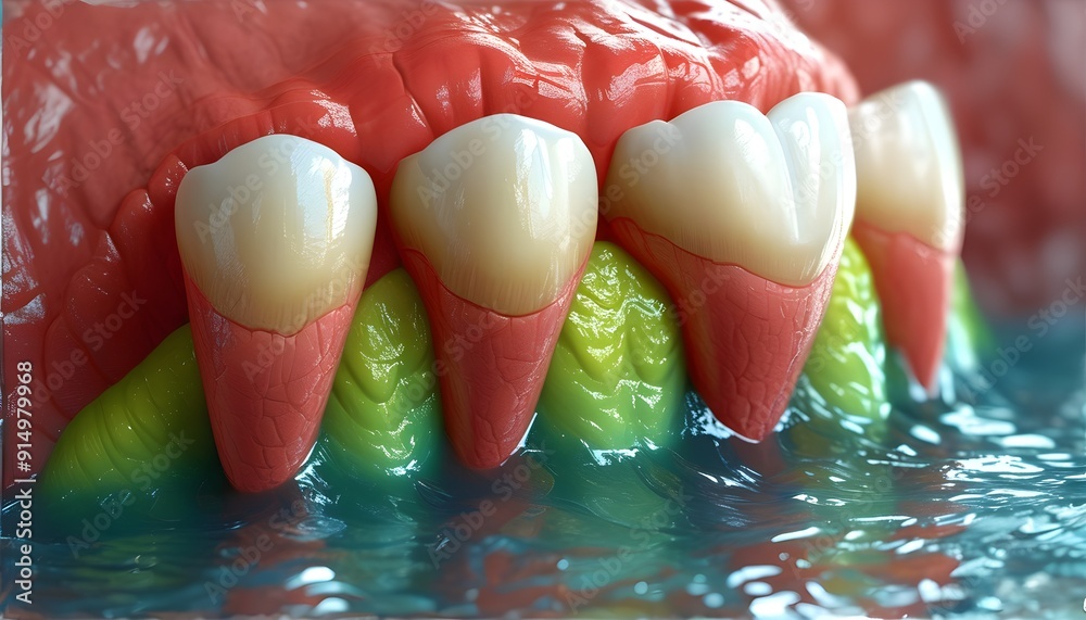 Exquisite 3D model of teeth shows white teeth and red gums, with vivid ...