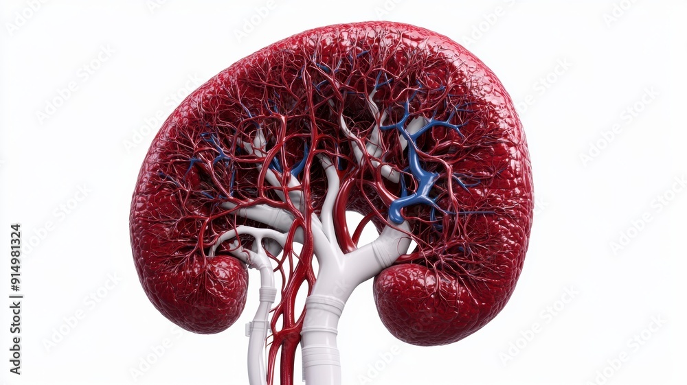 Detailed anatomical illustration of a human kidney highlighting its ...