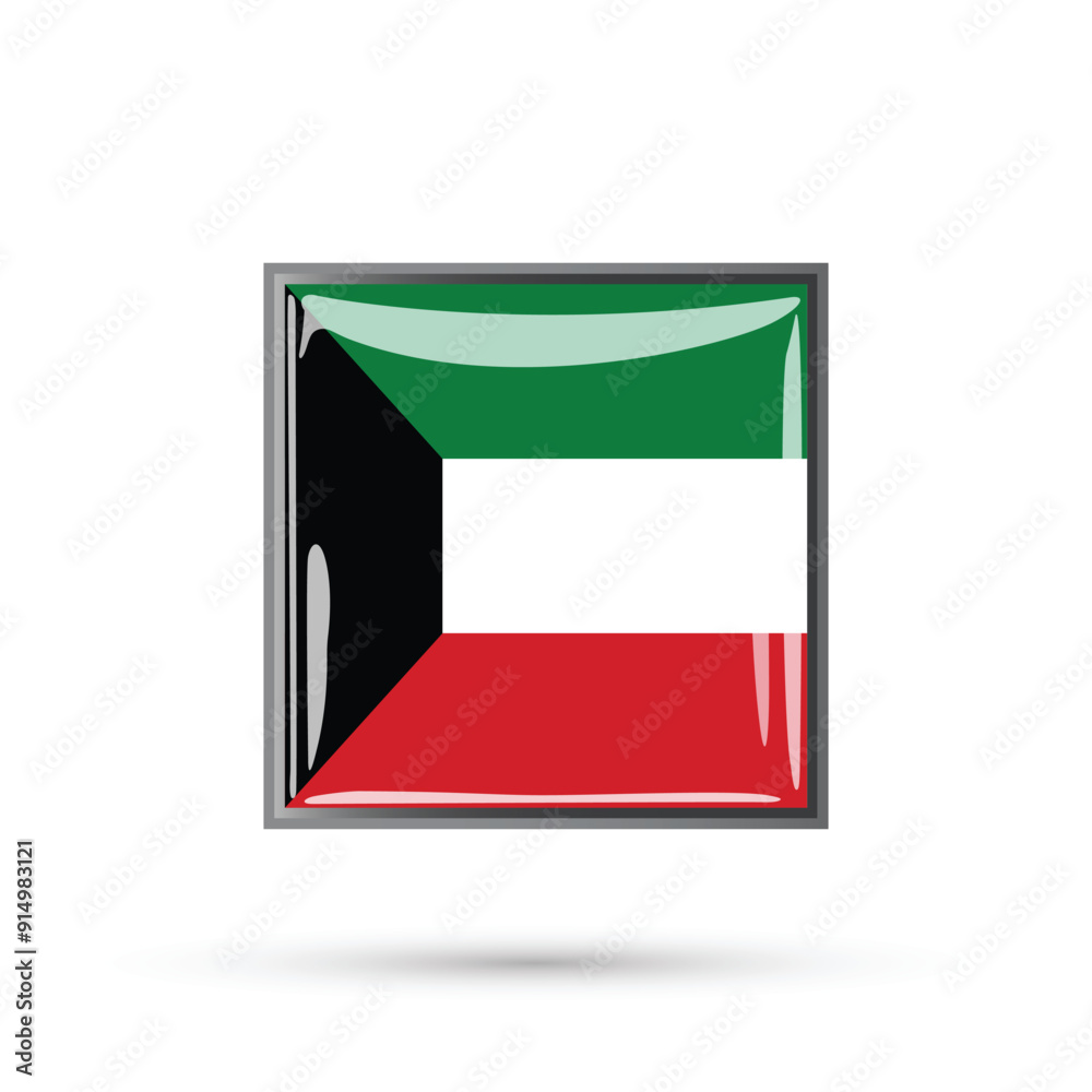 Kuwait square glossy flag vector illustration on white background ...