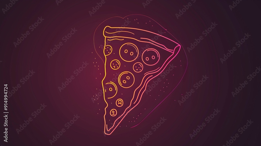A pizza slice menu concept created with a single continuous line. The ...