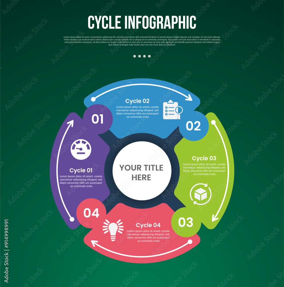 cycle infographic with creative round pie chart with circle on center ...
