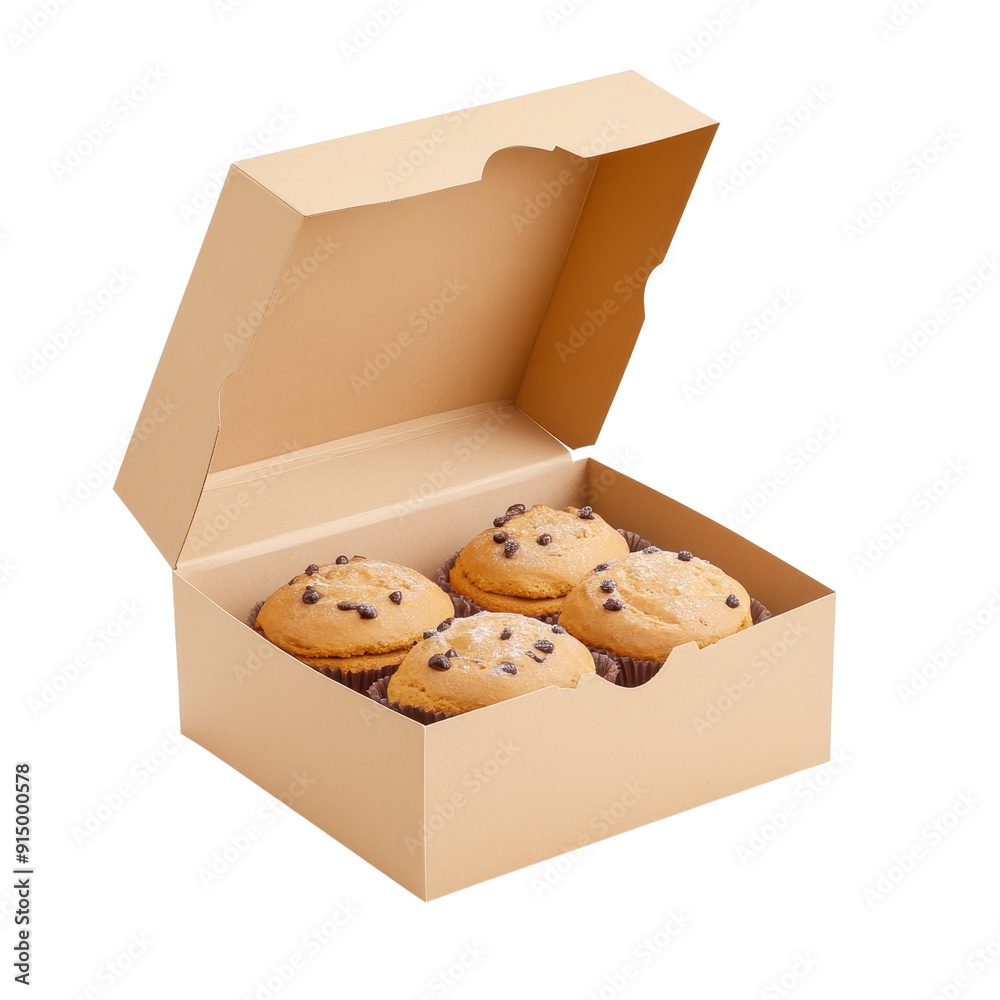 Delicious chocolate chip muffins in a stylish cardboard box, perfect ...