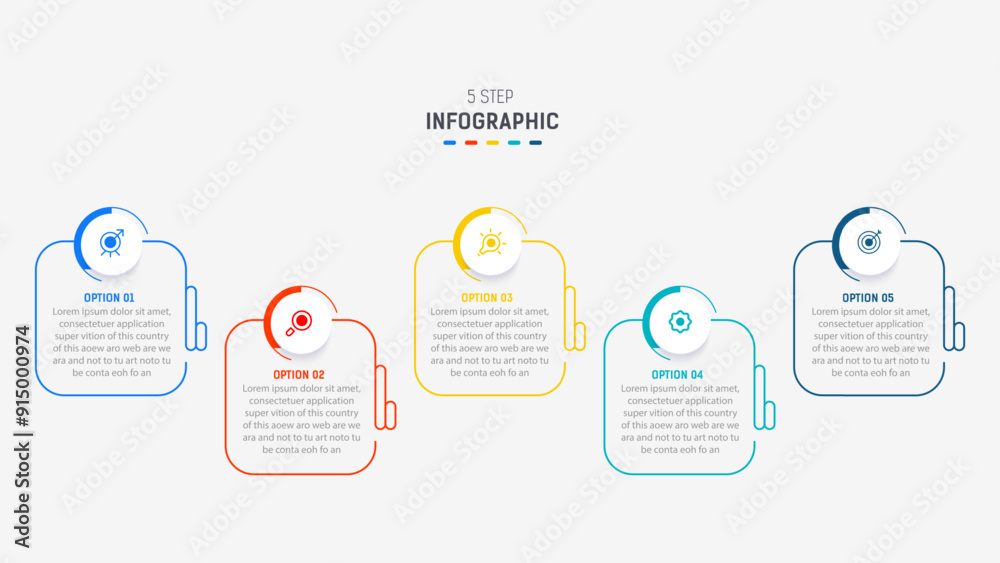 Five Step Infographic design element template for presentation. info ...