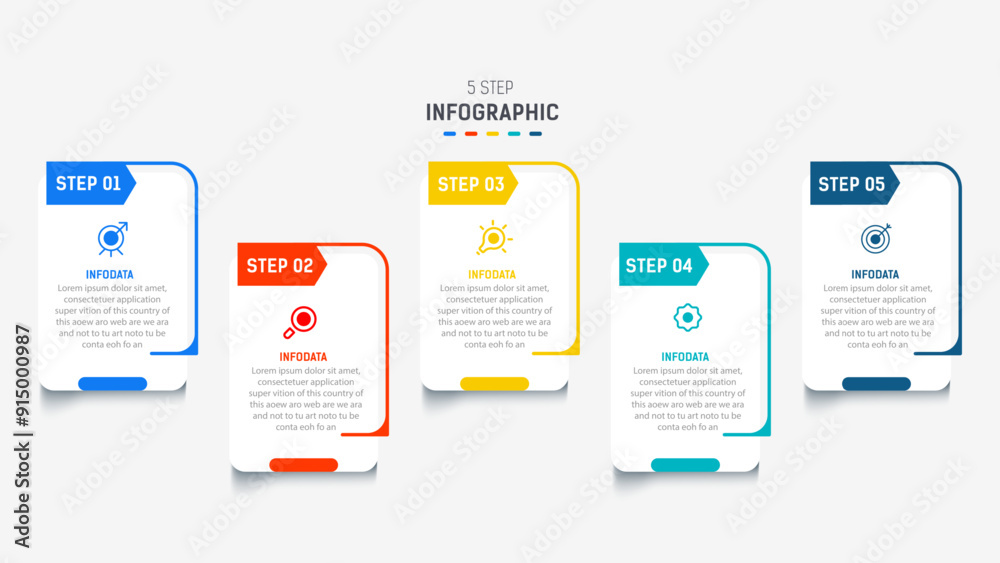 Five Step Infographic design element template for presentation. info ...