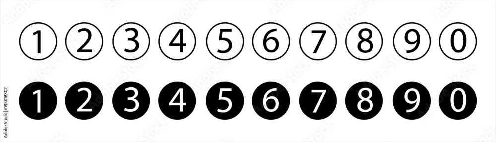 Numbers collection, isolated. Number in circle on transparent ...