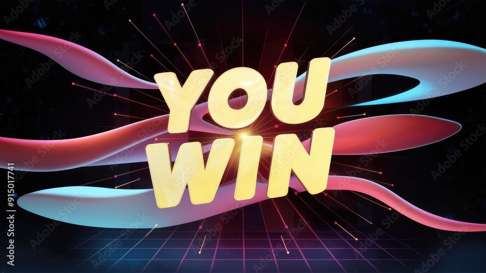 Dynamic You Win text over flowing shapes on a dark backdrop embodying a ...