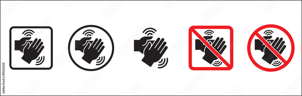 Forbidden hand clapping icons. No applaud signs. Keep silent, quiet ...