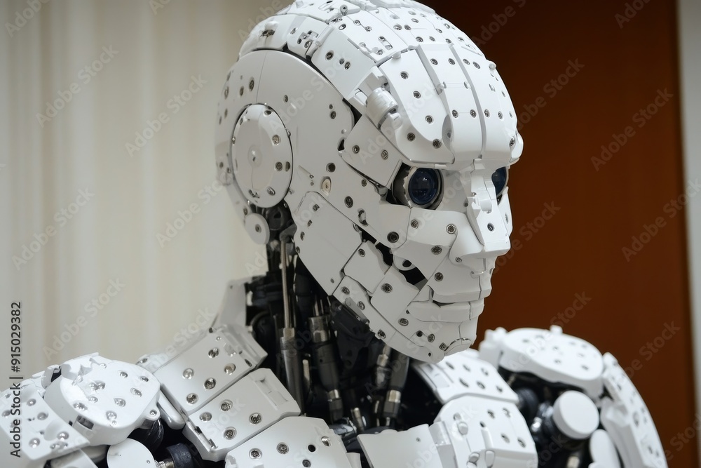 Humanoid robot with a white and black design symbolizing the ...