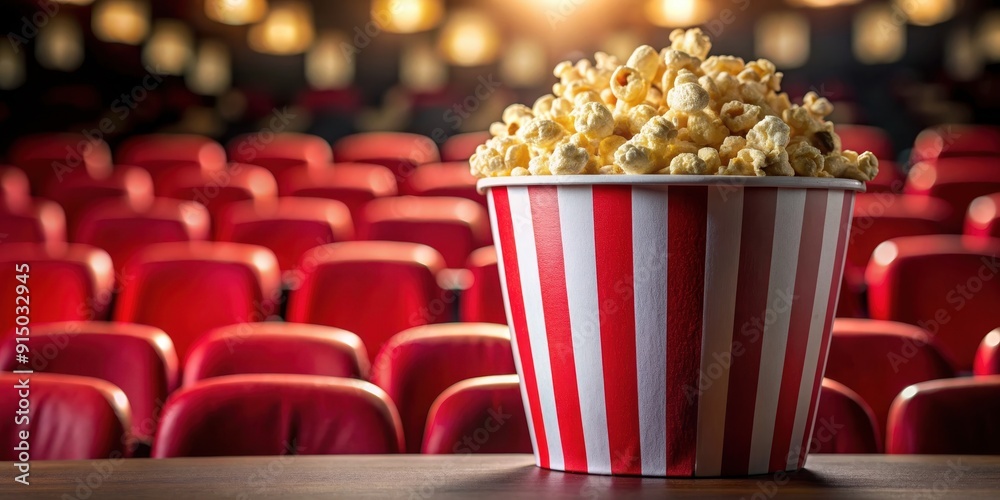A full bucket of freshly popped popcorn at the movies, popcorn, bucket ...
